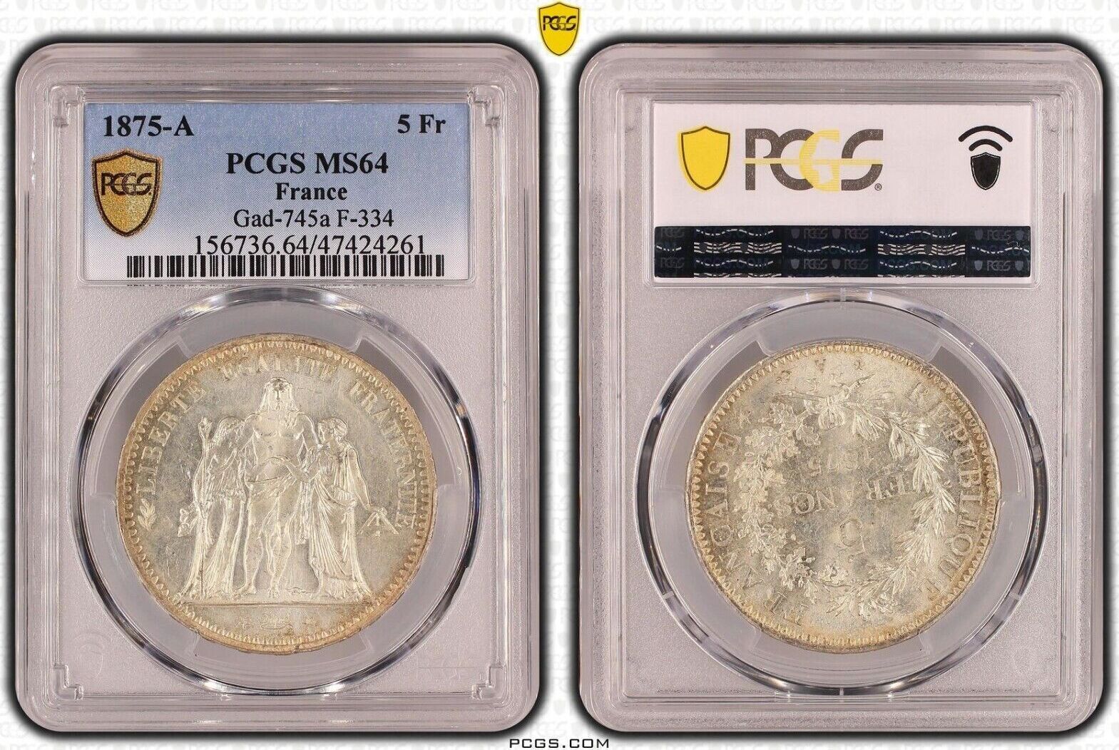 France 5 francs 1875 Hercule Paris Splendide à FDC PCGS MS64 | MA-Shops