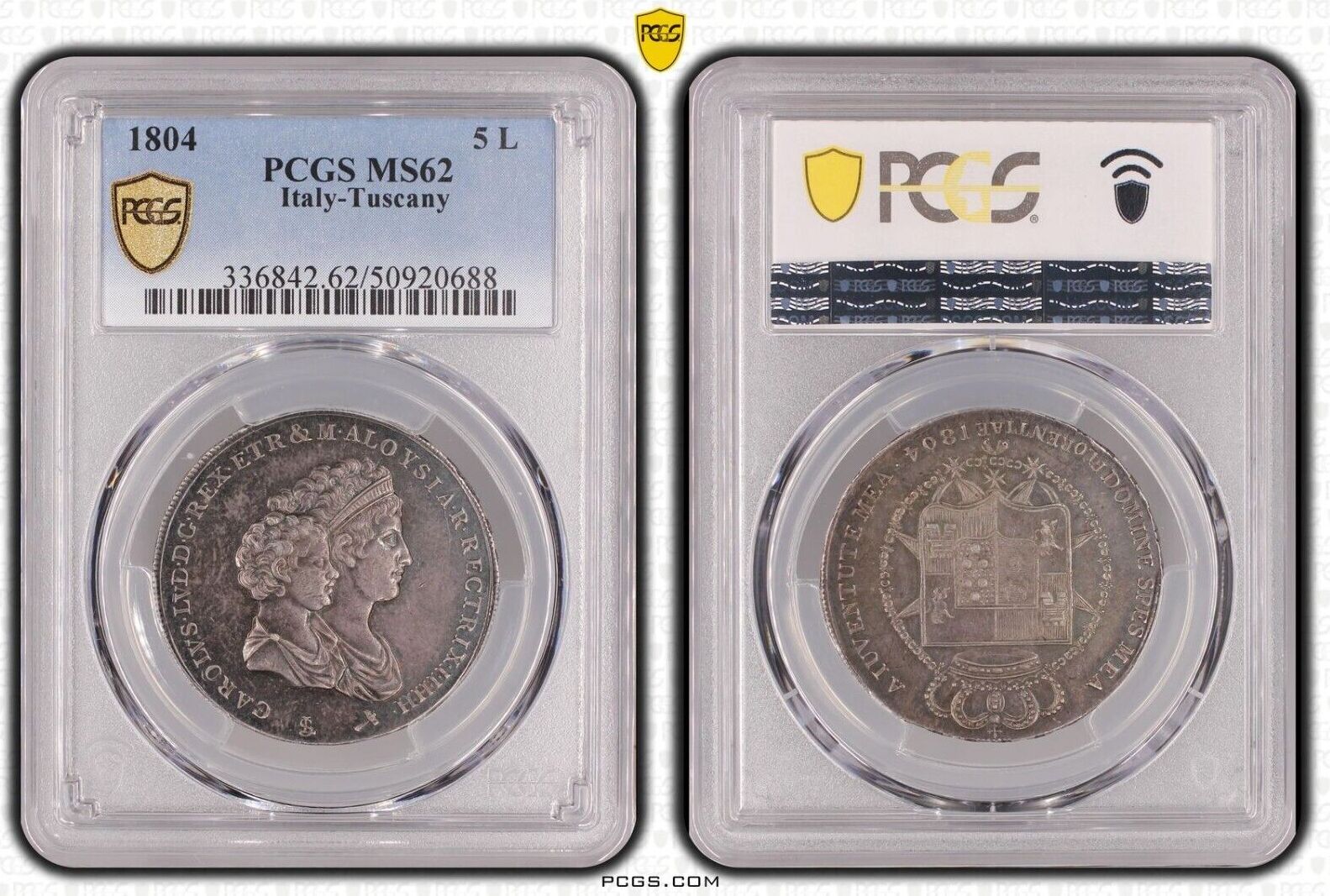 5 Lire 1804 Italian States TUSCANY PCGS MS62 Splendide patine Toned ...