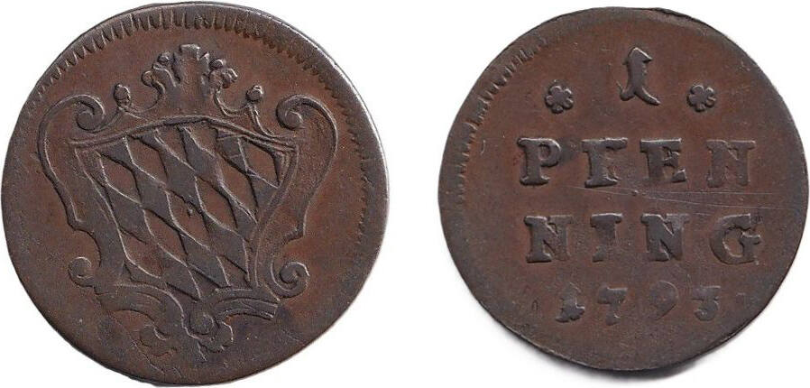 Altdeutschland 1 Pfennig Bayern Pfennig 1793 ss VF | MA-Shops