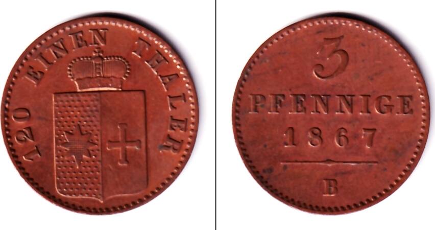 Waldeck Pymont Waldeck 3 Pfennig 1867 B vz | MA-Shops