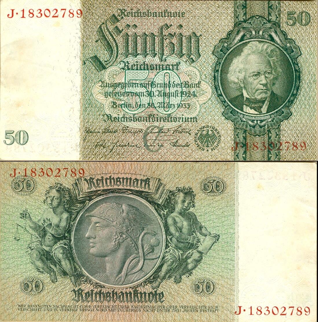 Banknoten 50 REICHSMARK 1933 Ro.175b Friedensdruck II | MA-Shops