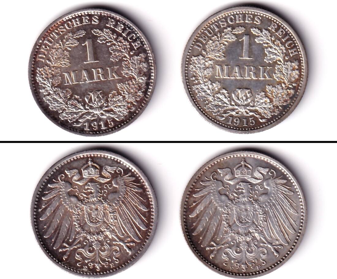 Lot: DEUTSCHES REICH 2x Silber 1 Mark 1915 E+F vz-st vz-stgl. | MA-Shops
