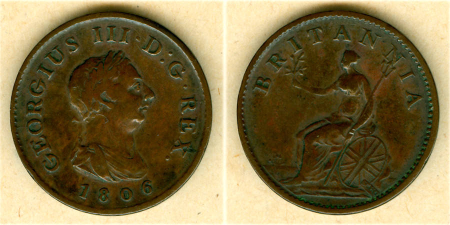 Alle Welt Farthing Großbritannien / Great Britain 1806 ss+ VF+ | MA-Shops