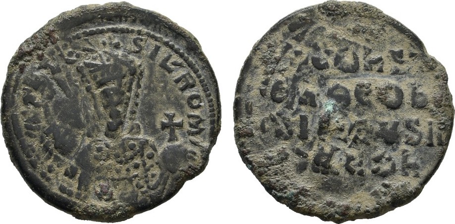 BYZANZ Æ-Follis überprägt auf Follis des Romanus I. Constantinus VII., 913-959 und Romanus II ...
