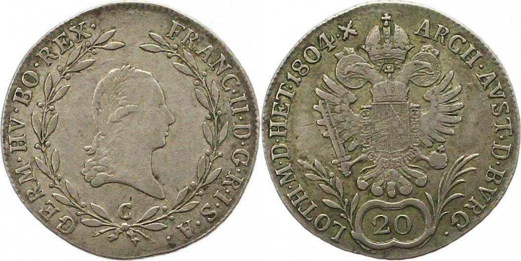 Haus Habsburg 20 Kreuzer 1804 C Franz II.(I.) 1792-1835. VF | MA-Shops