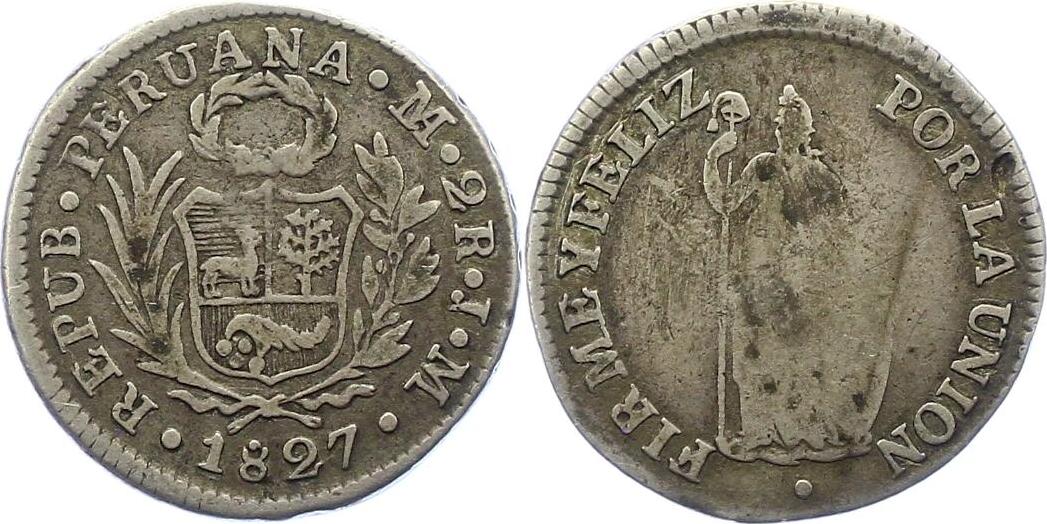 Peru 2 Real 1827 F-VF | MA-Shops