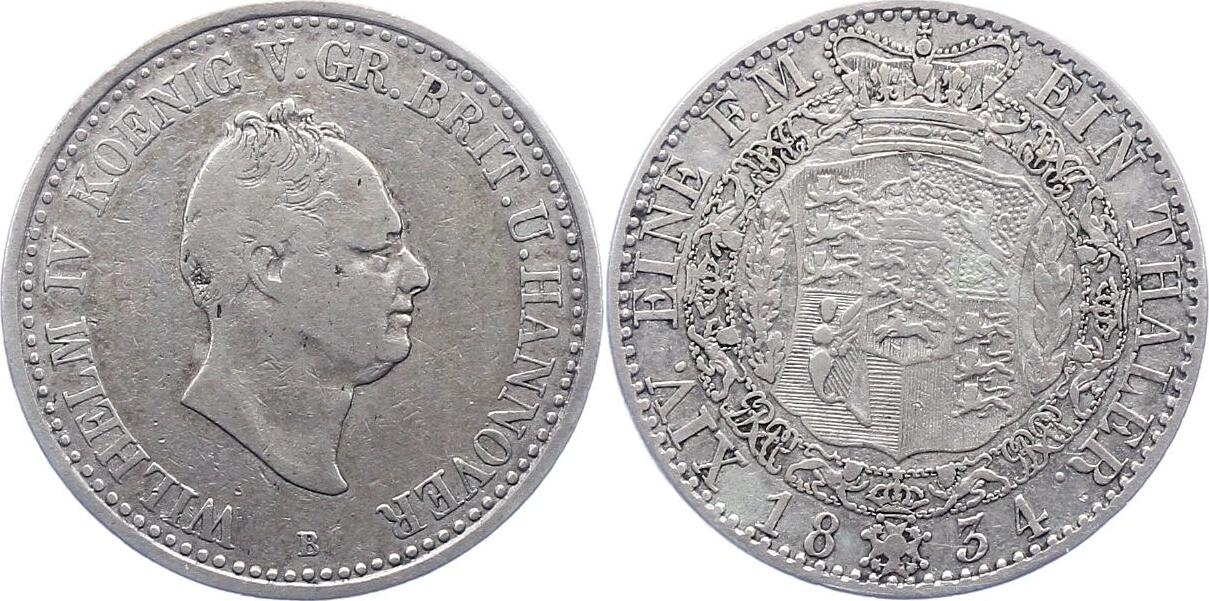 Braunschweig-Calenberg-Hannover Taler 1834 B Wilhelm IV. 1830-1837. VF ...