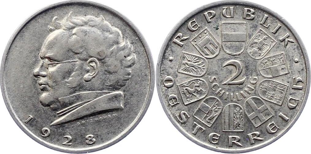 Österreich 2 Schilling 1928 Erste Republik 1918-1938. Fast vorzüglich ...