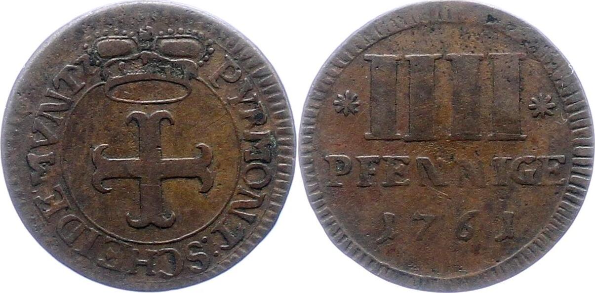 Waldeck 4 Pfennig 1761 Karl August Friedrich 1728-1763. VF- | MA-Shops