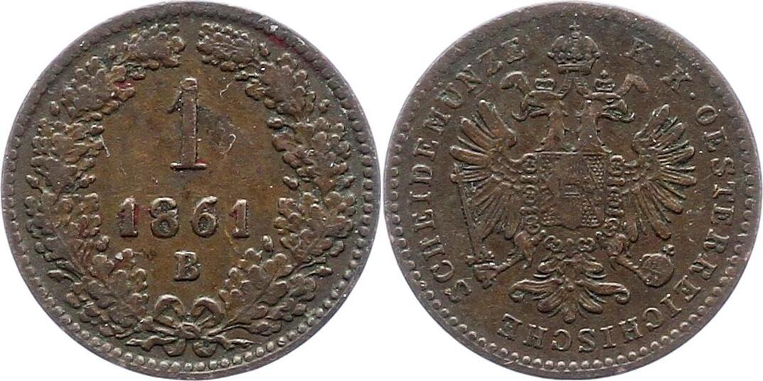 Haus Habsburg Kreuzer 1861 B Franz Joseph I. 1848-1916. VF | MA-Shops