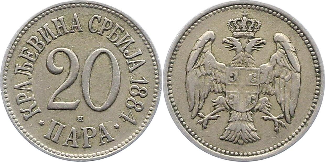 Serbien 20 Para 1884 Milan I. Obrenowitsch 1882-1889, seit 1868 Fürst ...