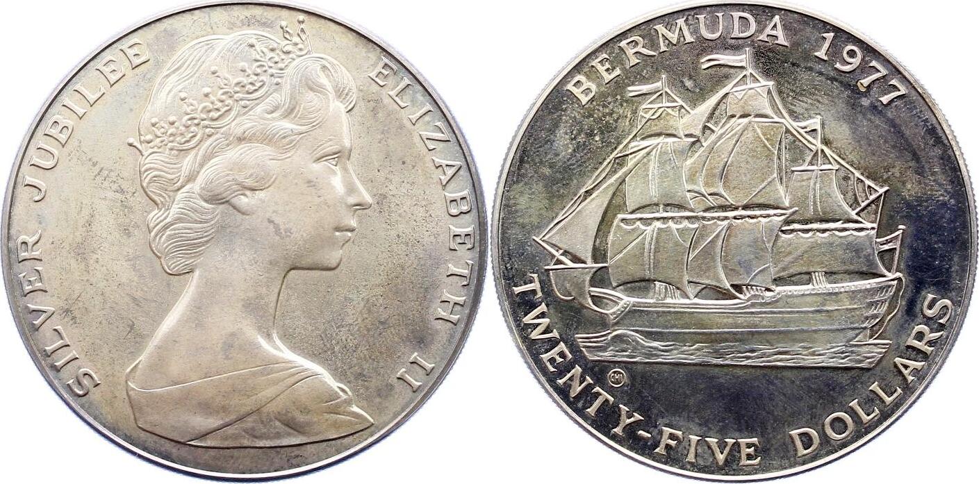 Bermuda 25 Dollar 1977 Elsabeth 1952-2010. UNC- | MA-Shops