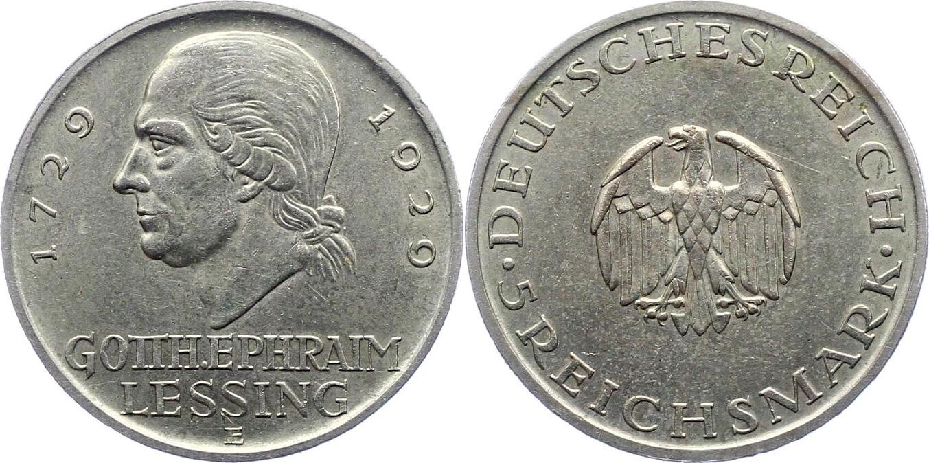 Weimarer Republik 5 Mark Lessing 1929 E EF | MA-Shops