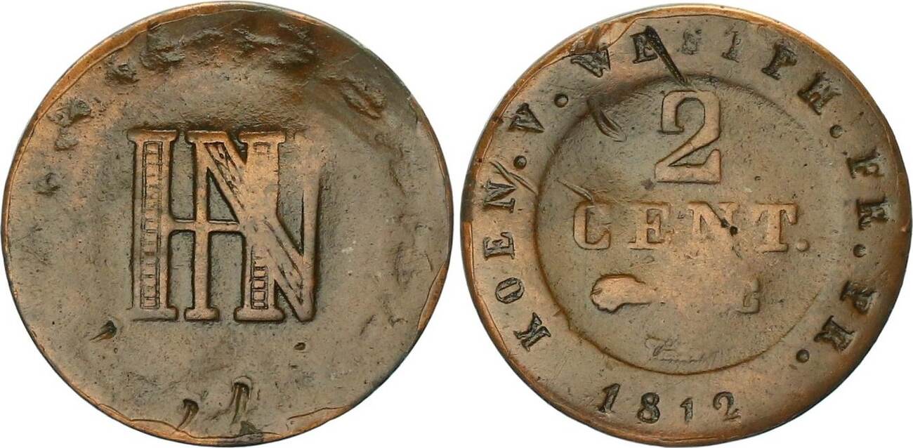 Westfalen Königreich 2 Cent 1812 Hieronymus Napoleon 1807 - 1813 almost ...