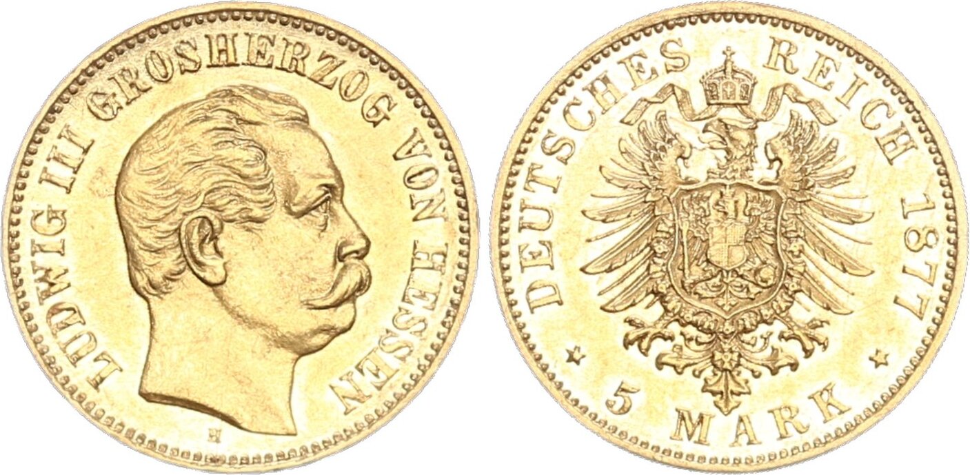 Hessen 5 Mark 1877 H Ludwig III. 1848 - 1877 AU / vorzüglich | MA-Shops