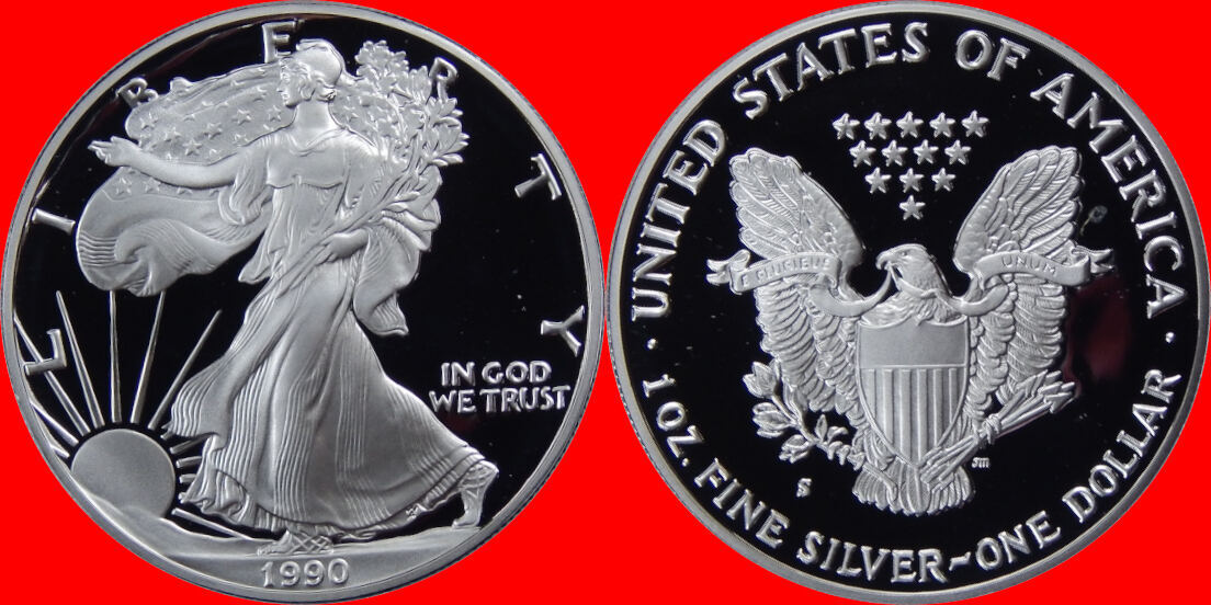 USA 1 Dollar 1990 American Eagle Bullion Coin 1 Ounce pure Silver Proof ...