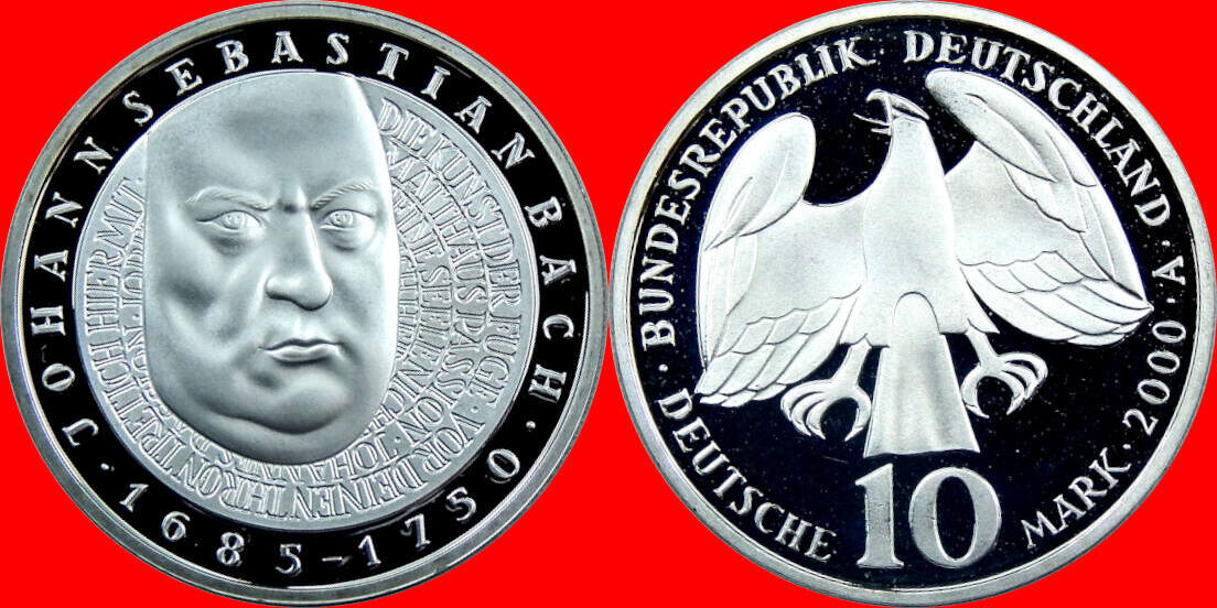 BRD 2000 10 DM Johann Sebastian Bach, A, offene PP in Kapsel Proof ...