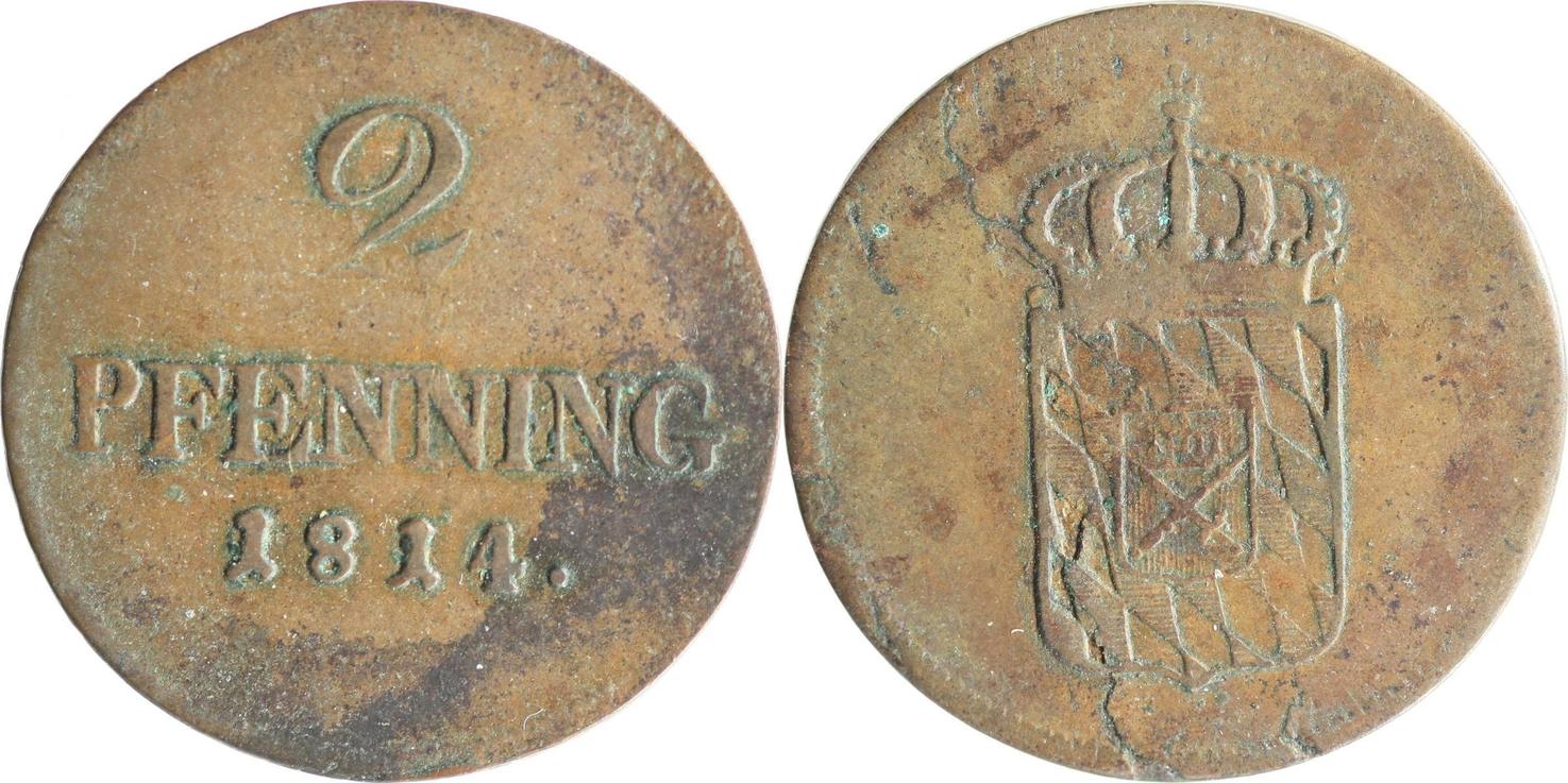 Bayern 2 PFENNING 1814 Max Josef ss AU /- | MA-Shops