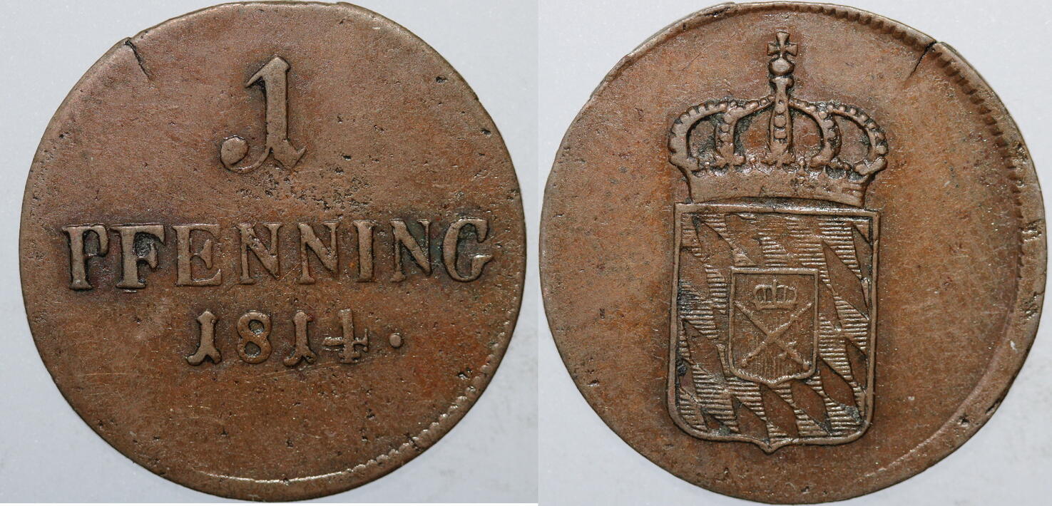 Bayern 1 Pfennig 1814 Max Josef ss AU /- | MA-Shops