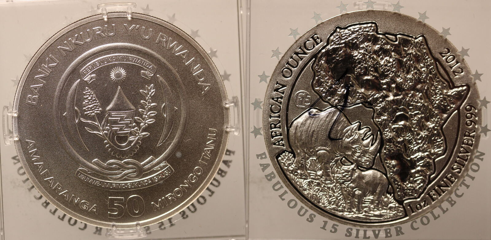 ruanda 50 amafaranga 2012 Fabulous Silver Collecton Unze NASHORN CH UNC ...