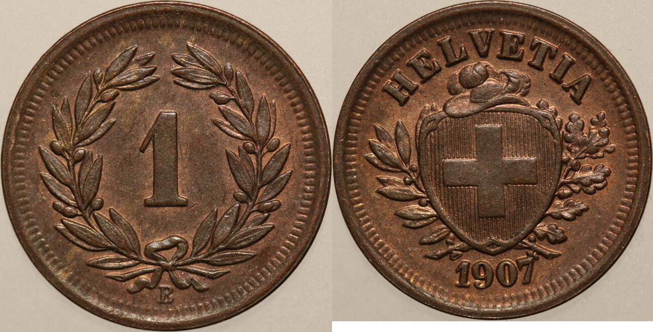 Schweiz 1 Rappen 1907 Eidgenossenschaft prfr +/- | MA-Shops