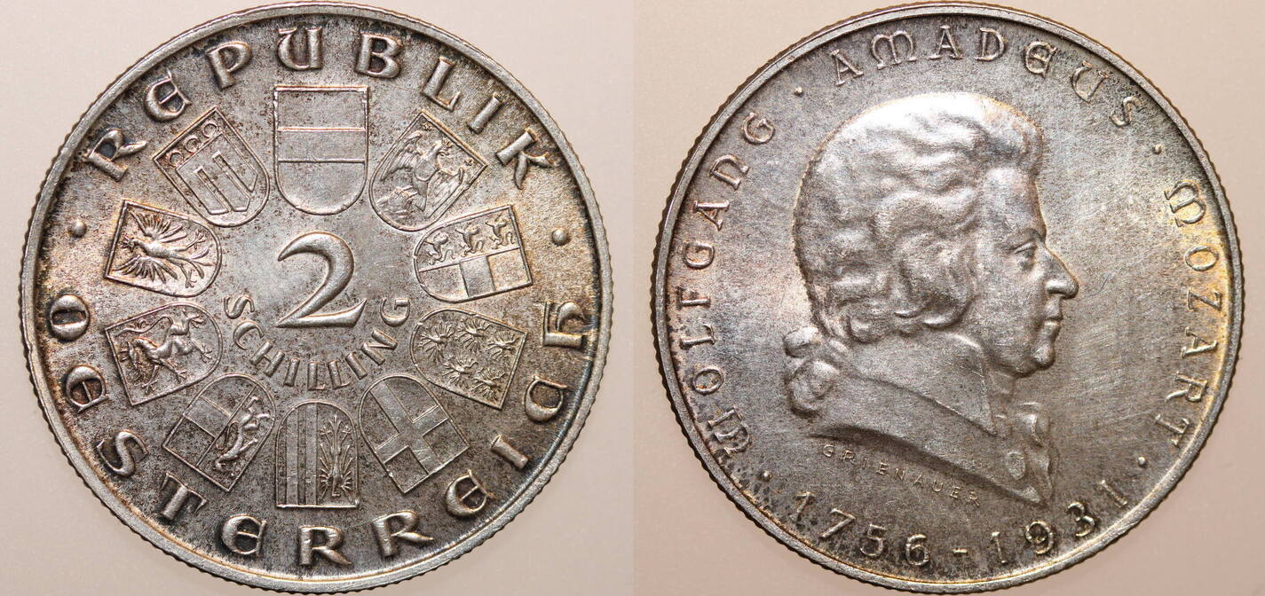 Österreich 2 Schilling 1931 Erste Republik Doppelschilling MOZART EF ...
