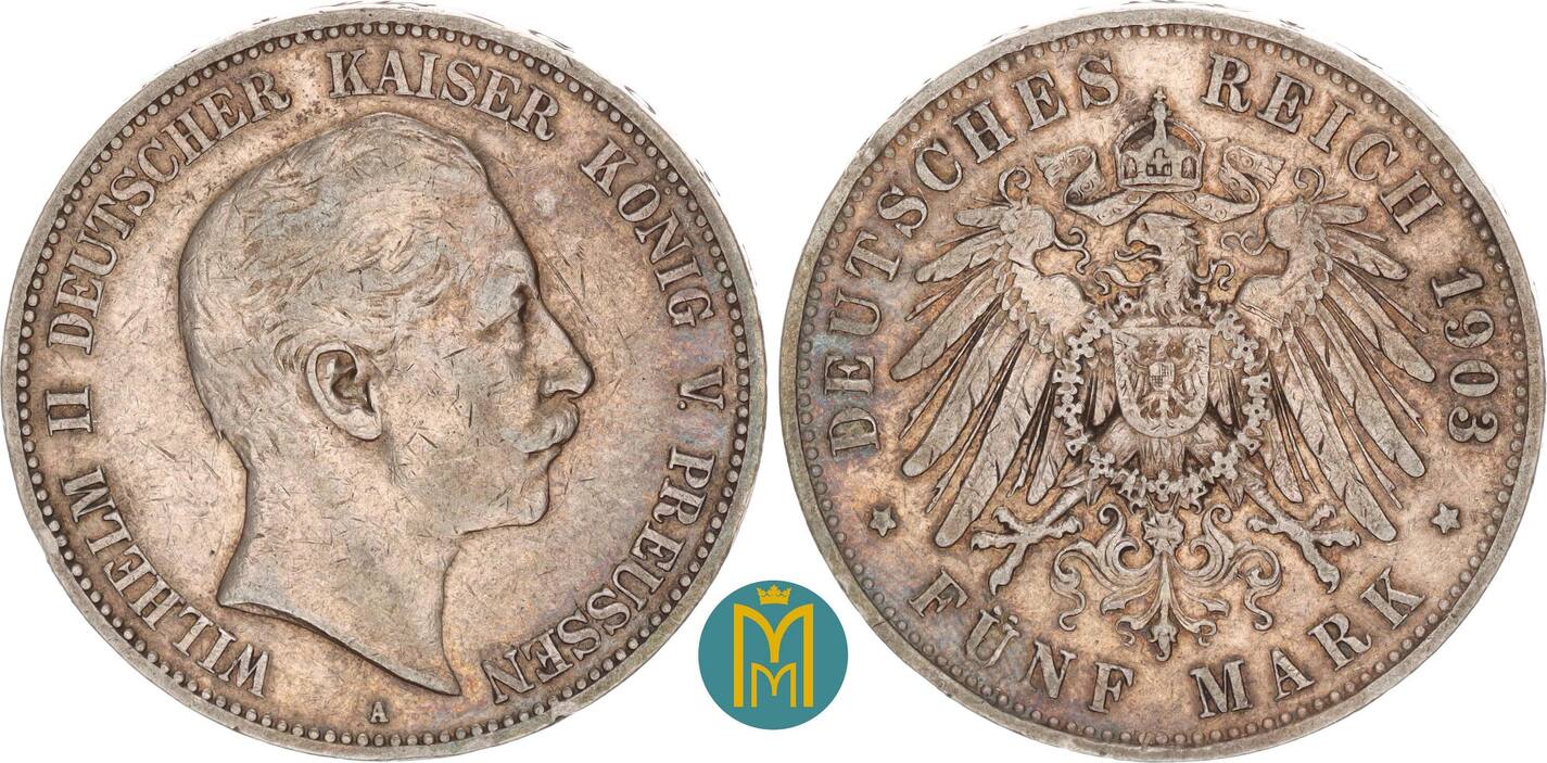 Kaiserreich / Preussen 5 Mark 1903 Wilhelm II. 1888 - 1918. VF | MA-Shops