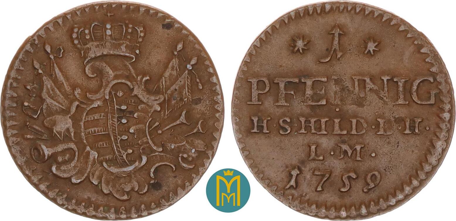 Sachsen Hildburghausen 1 Pfennig 1759 Ernst Friedrich Karl III. 1745 ...