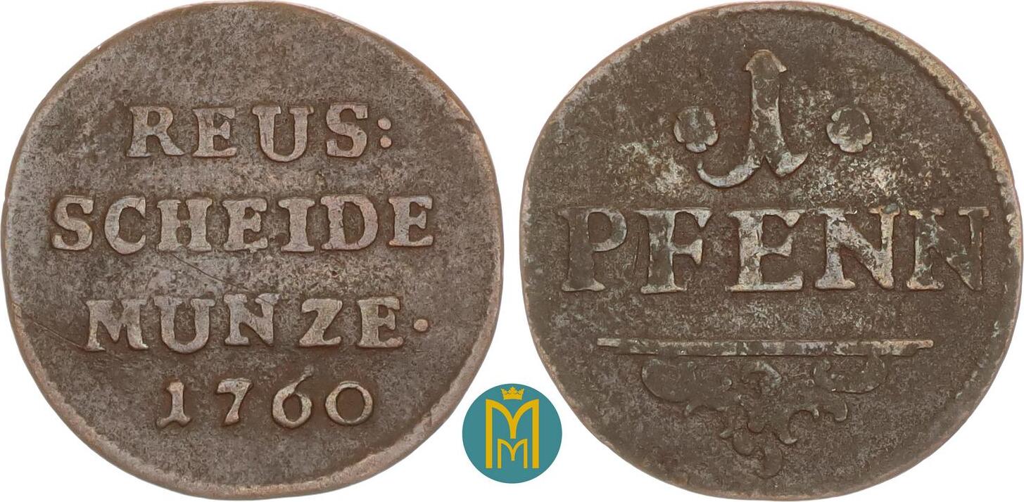 Reuss, jüngere Linie zu Lobenstein 1 Pfennig 1760 Heinrich II. 1739 ...