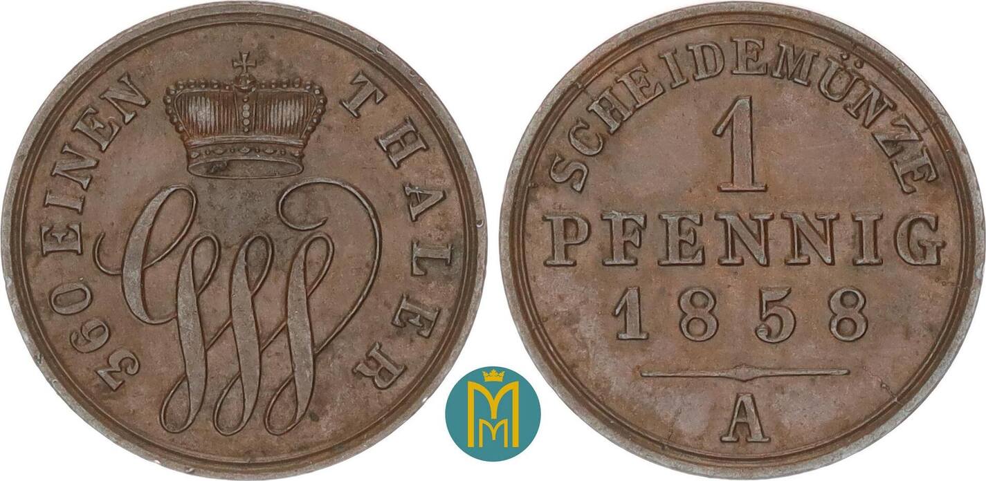 Schaumburg-Lippe 1 Pfennig 1858 A Georg Wilhelm 1807-1860 EF | MA-Shops