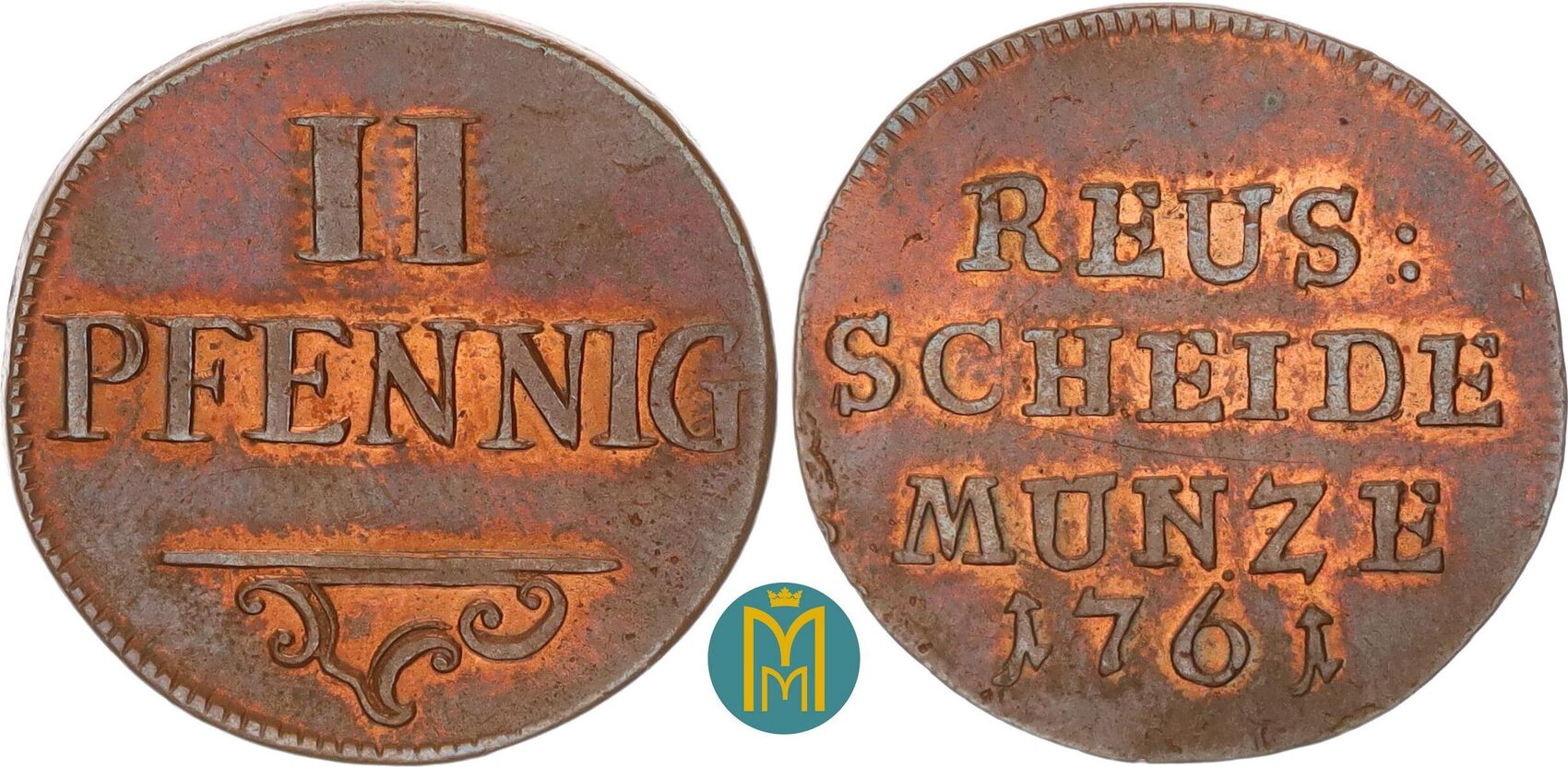 Reuss, jüngere Linie zu Lobenstein 2 Pfennig 1761 Heinrich II. 1739 ...
