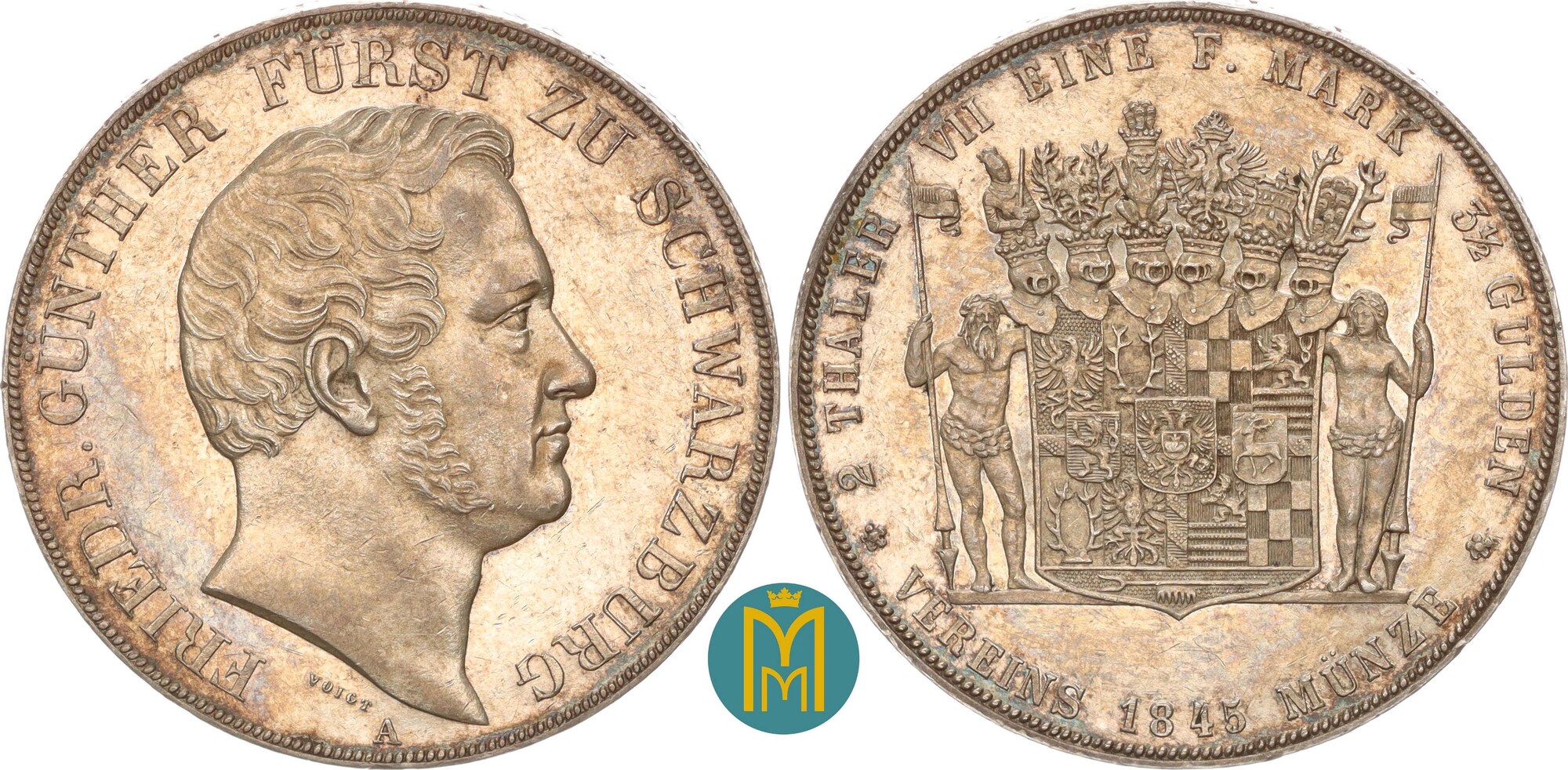 Schwarzburg-Rudolstadt. 2 Taler (Vereinsdoppeltaler) 1845 Friedrich ...