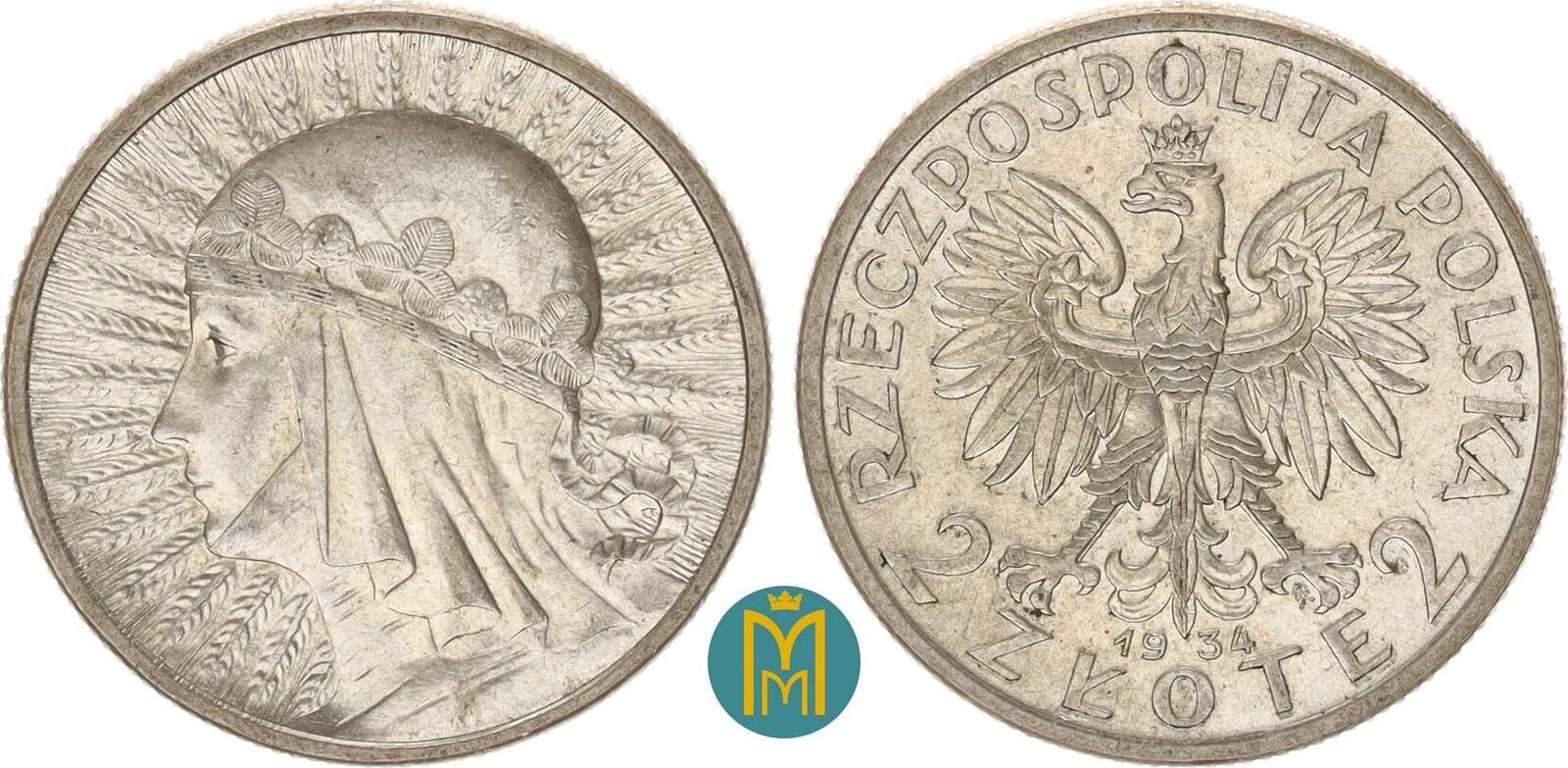 Polen 2 Zloty 1934 Königin Jadwiga AU | MA-Shops