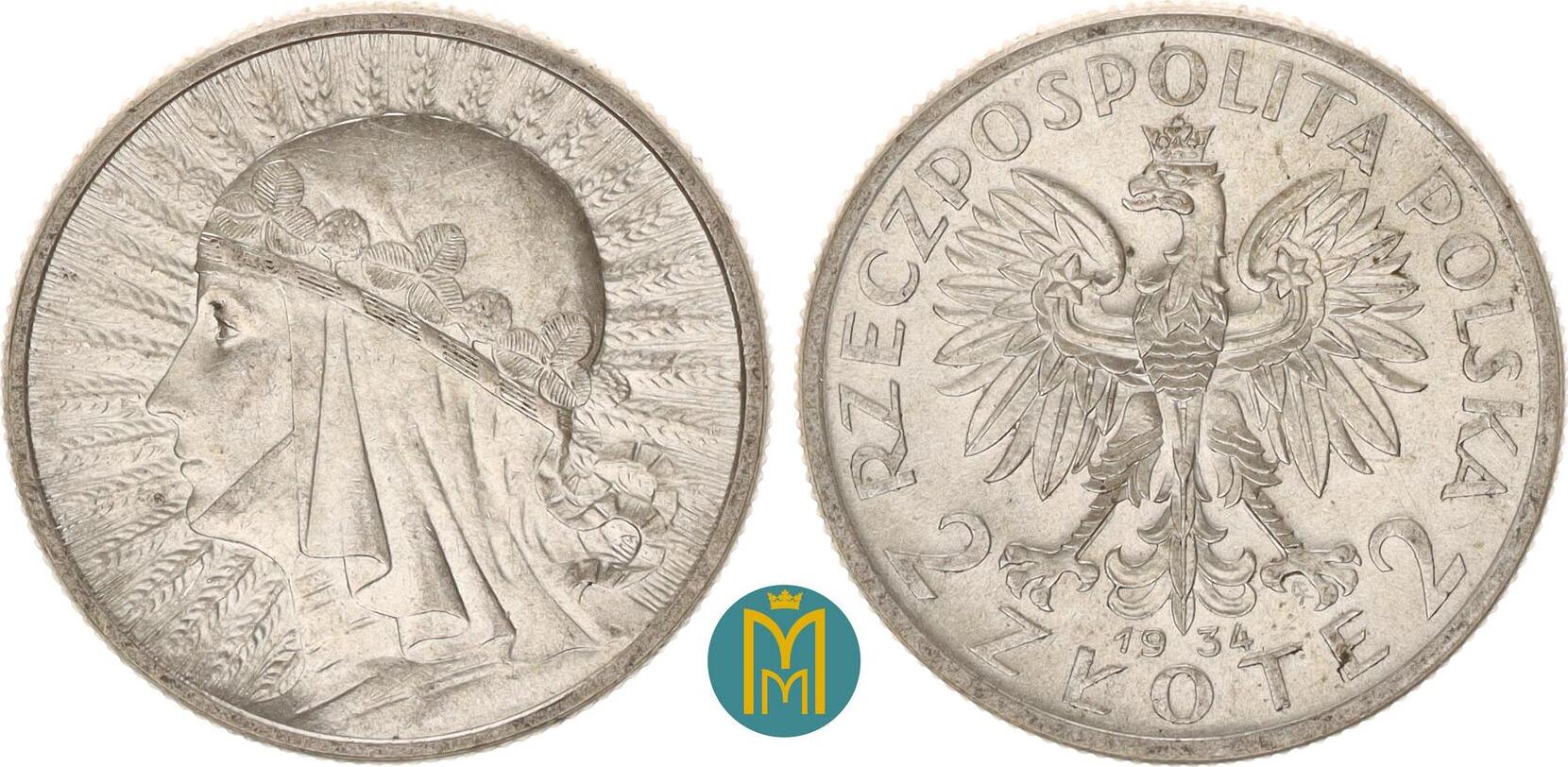 Polen 2 Zloty 1934 Königin Jadwiga AU | MA-Shops