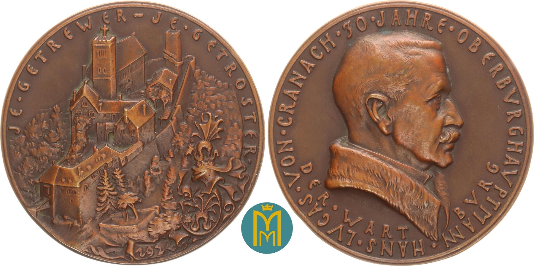 Karl Goetz Bronzemedaille 1924 Auf den Burgwart Hans Lucas von Cranach ...