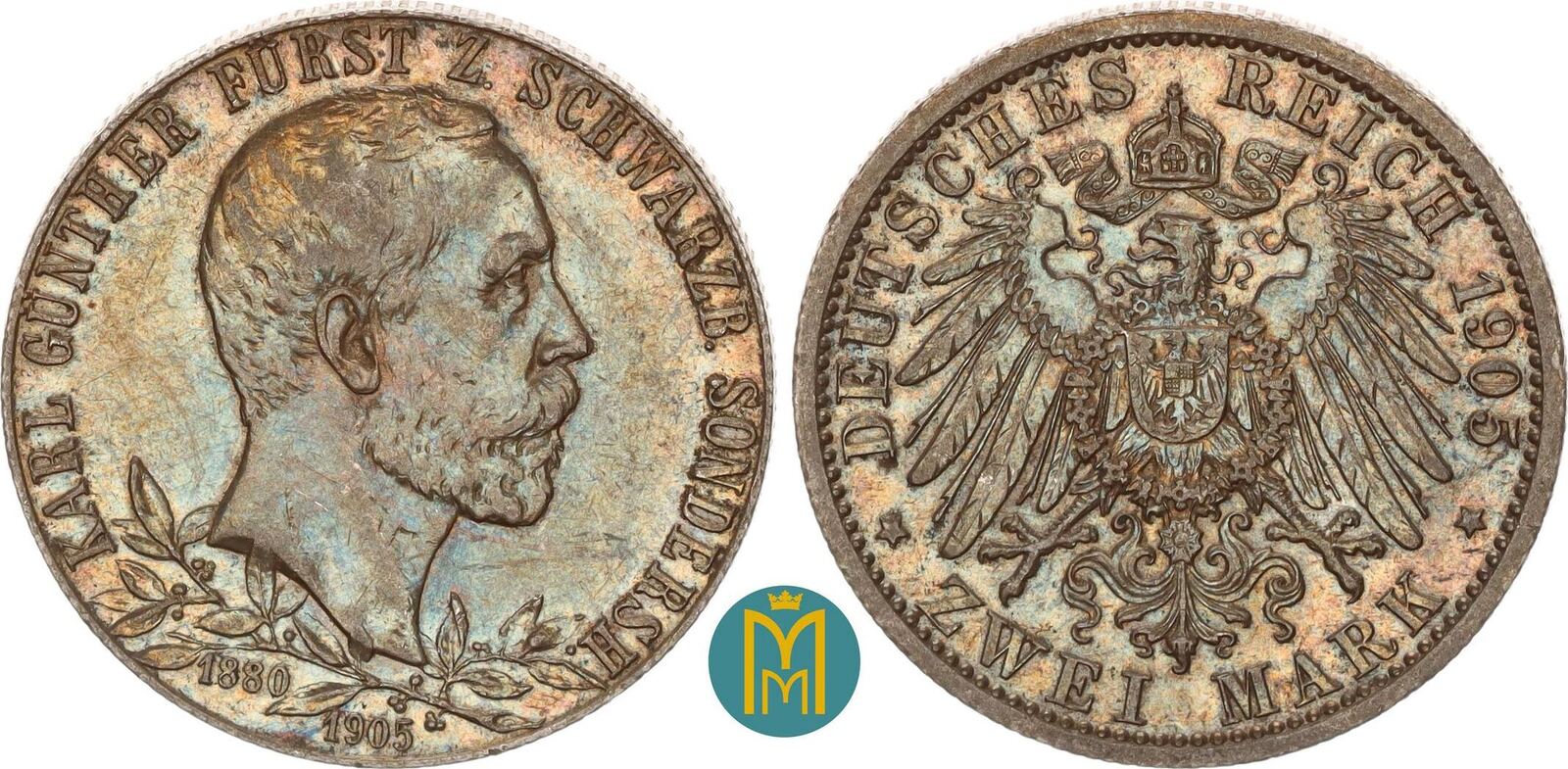 Schwarzburg-Sondershausen 2 Mark 1905 Karl Günther 1880-1909. Zum 25.-jährigen ...