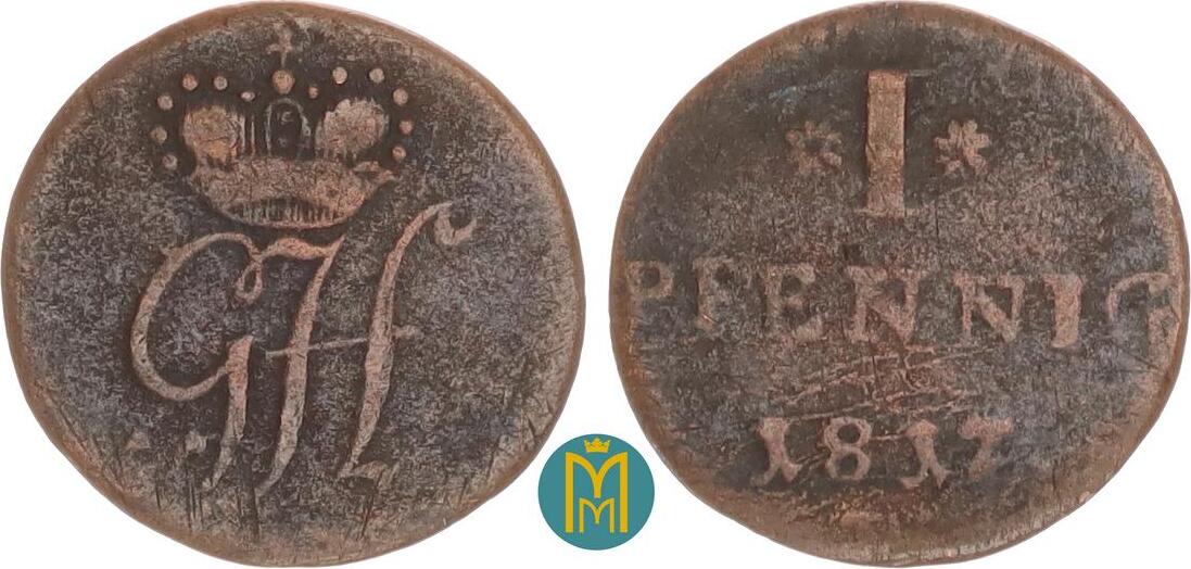 Waldeck 1 Pfennig 1817 Georg Heinrich 1813-1845. F | MA-Shops