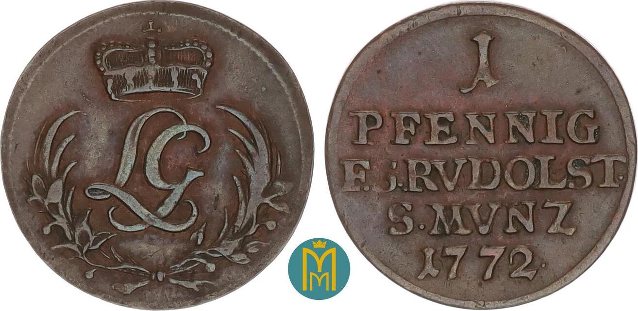 Schwarzburg-Rudolstadt Pfennig 1772 Ludwig Günther II. 1767-1790. VF-EF ...