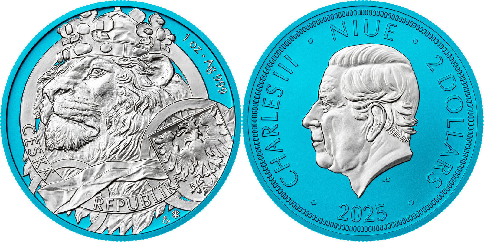 Tschechien 2 NZD Silver 1 oz bullion coin Czech Lion 2025 space blue ...