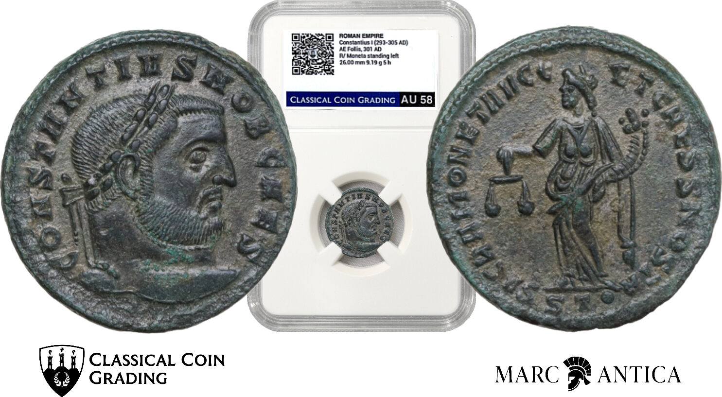 CCG Certified! Constantius I. As Caesar, AD 293-305. Æ Follis, Ticinum ...