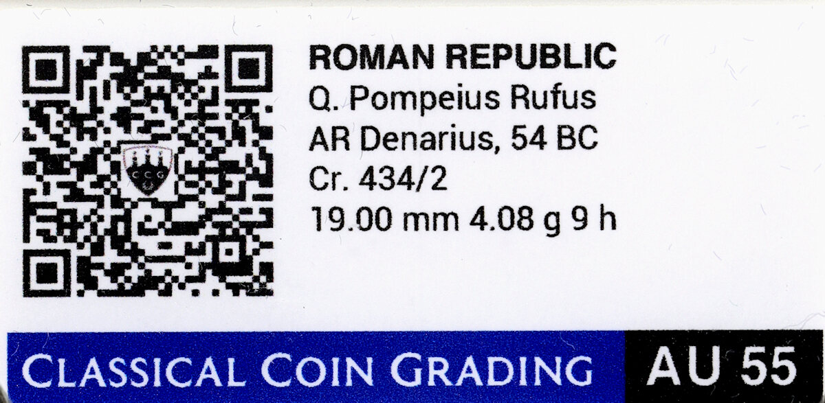 ★CCG-AU55★ Pompeius. Q. Pompeius Rufus. Denarius. 54 BC. Rome. | MA-Shops
