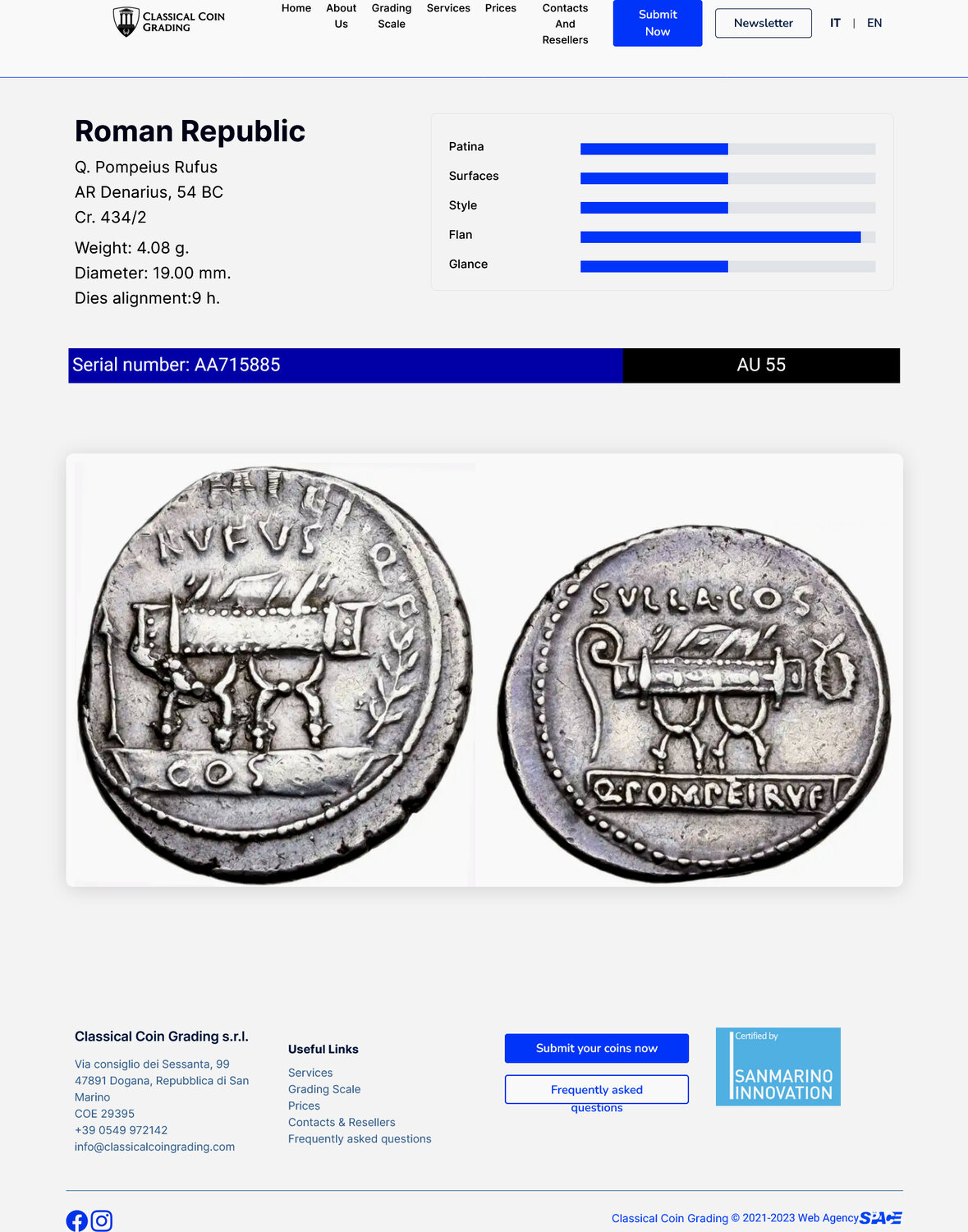 ★CCG-AU55★ Pompeius. Q. Pompeius Rufus. Denarius. 54 BC. Rome. | MA-Shops