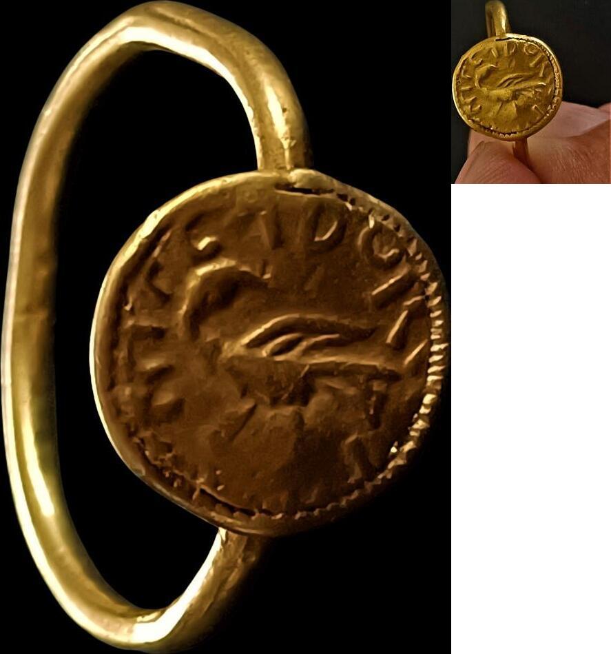 DARK AGES MEROVINGIANS, tremissis with eagle mounted on a gold ring ...