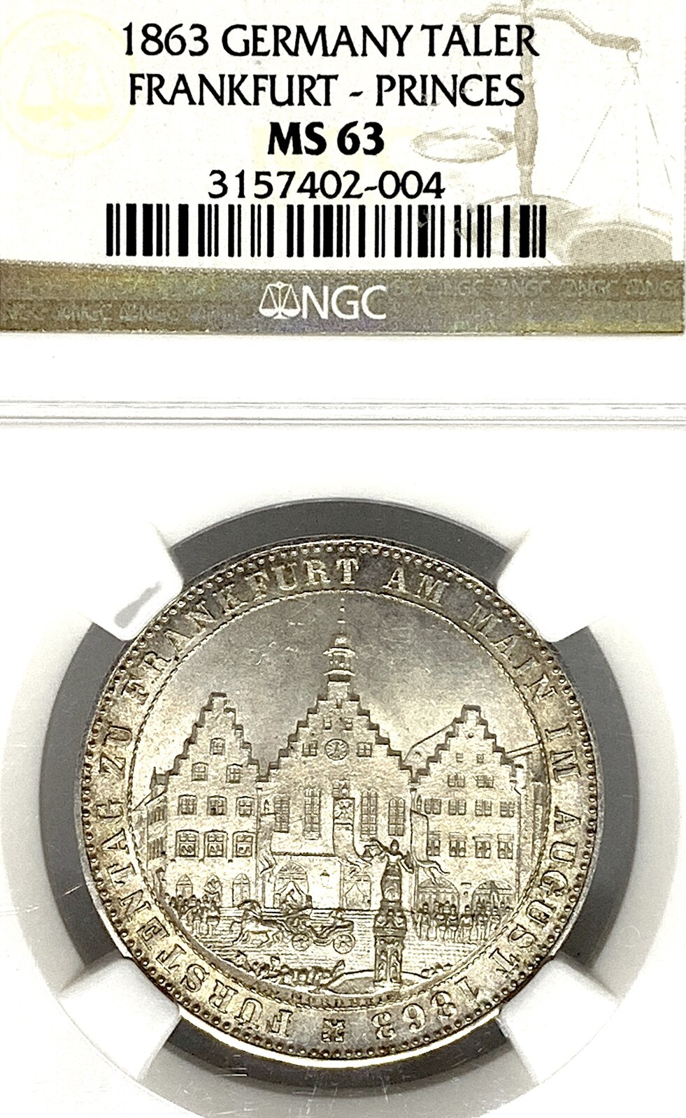 GERMANY German States Frankfurt 1863 Taler Coin Thaler NGC MS 63 F.STG ...
