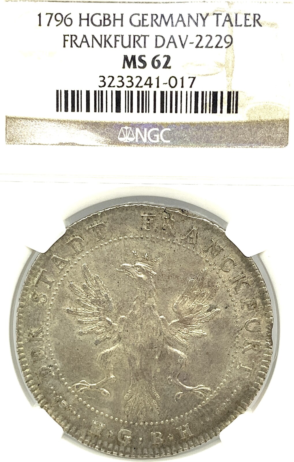 GERMANY 1796 HGBH German States Frankfurt 1796 Taler Coin Thaler NGC MS ...