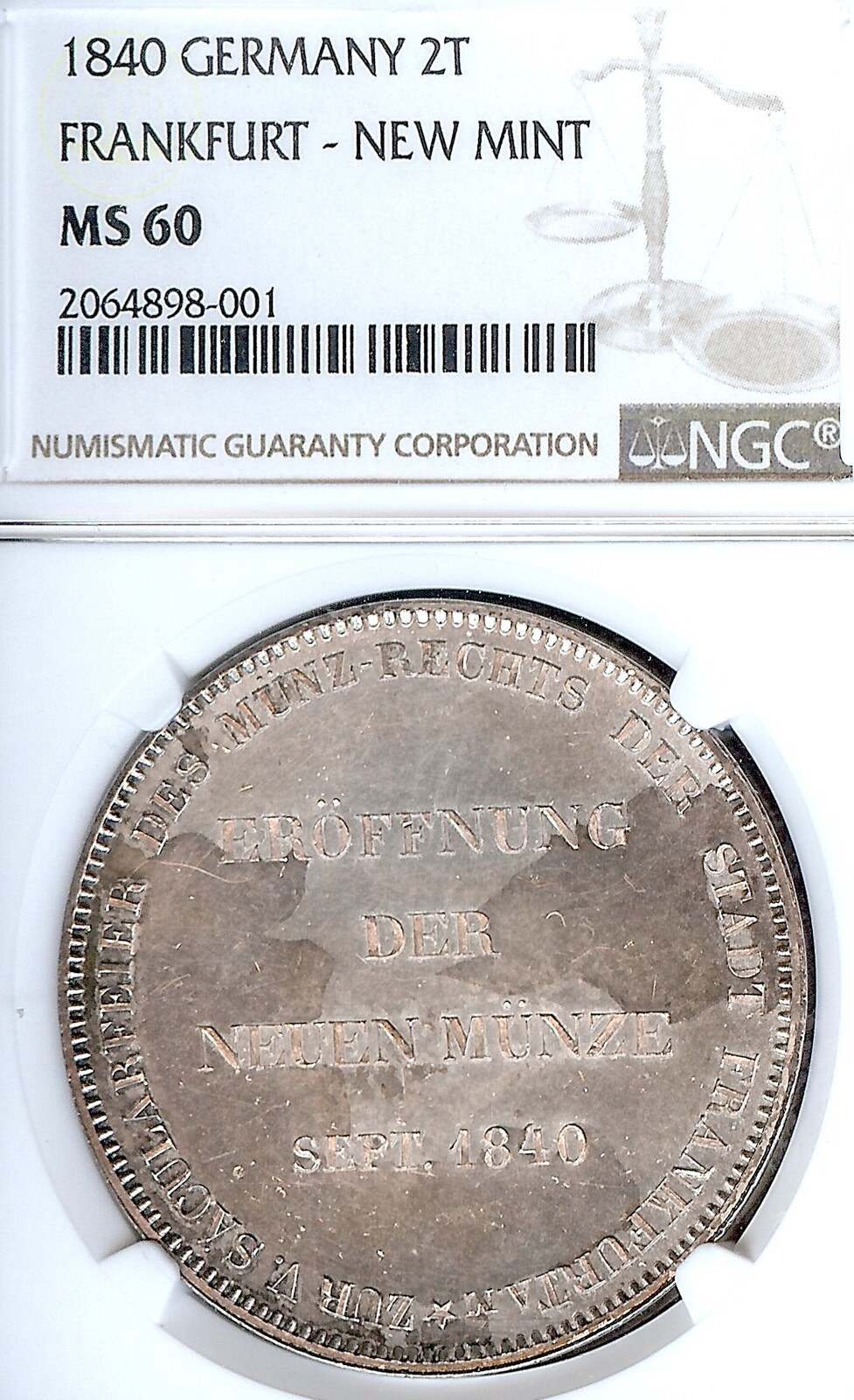 GERMANY 2 Talers German States Frankfurt 1840 Two Talers Coin Thaler ...