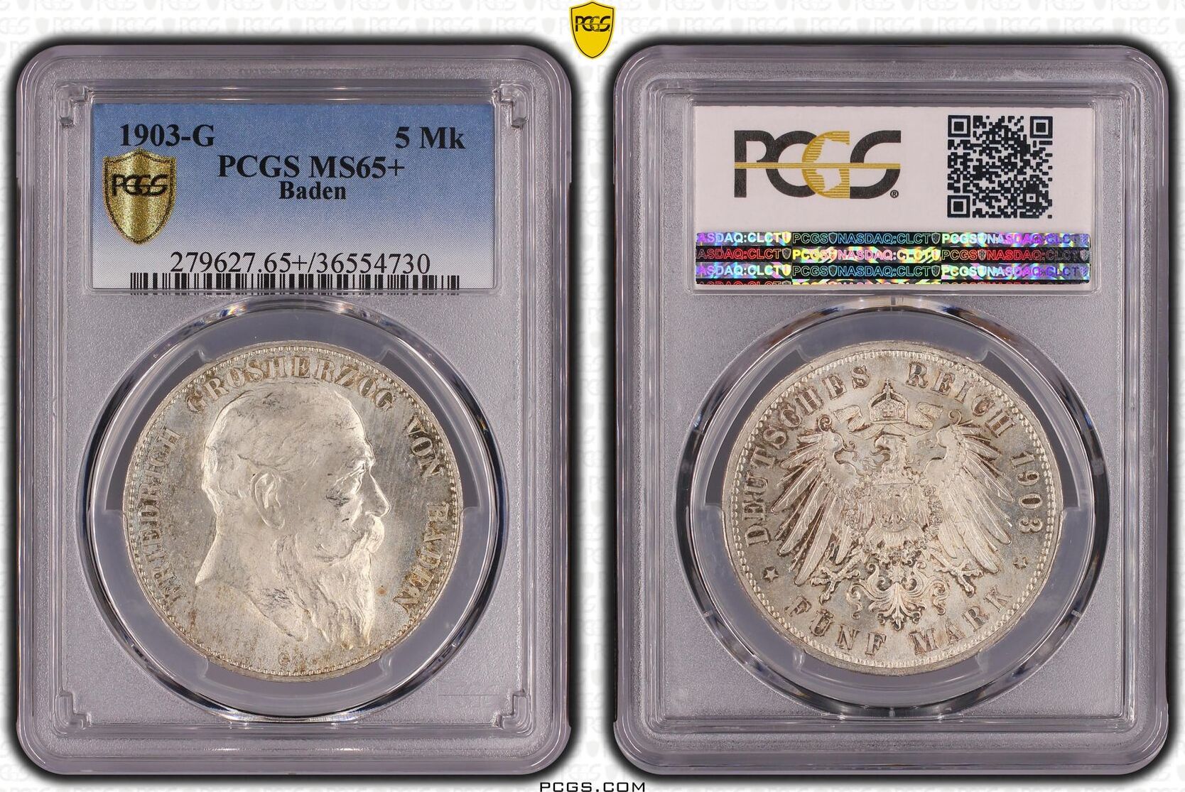 5 Marks German State Baden 1903 5 Mark PCGS MS 65+ STG UNC RARE BU/TOP ...
