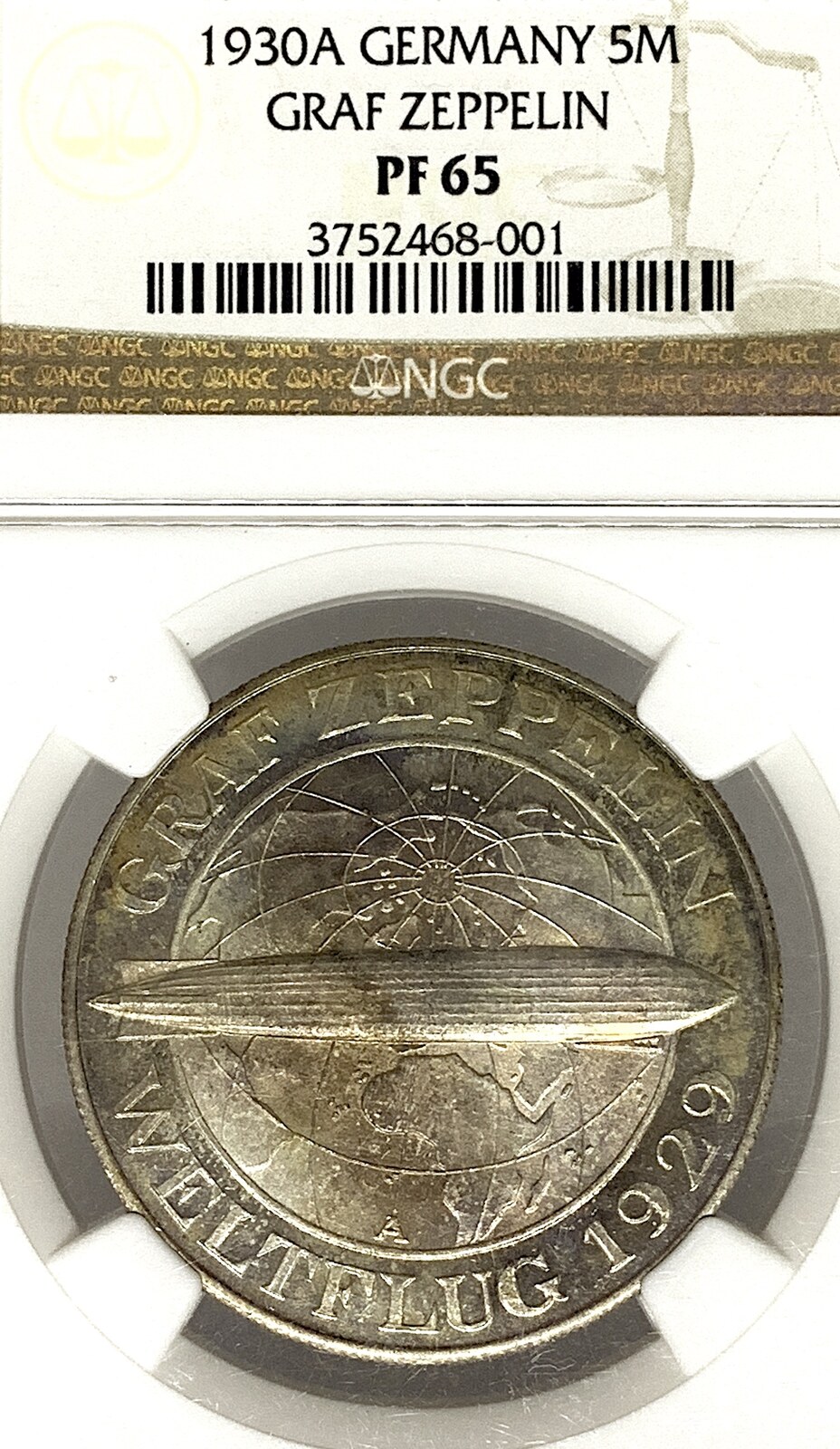 1930A Germany, Weimar Republic, 1930 A, 5 Mark, ZEPPELIN, NGC PF 65 PP ...
