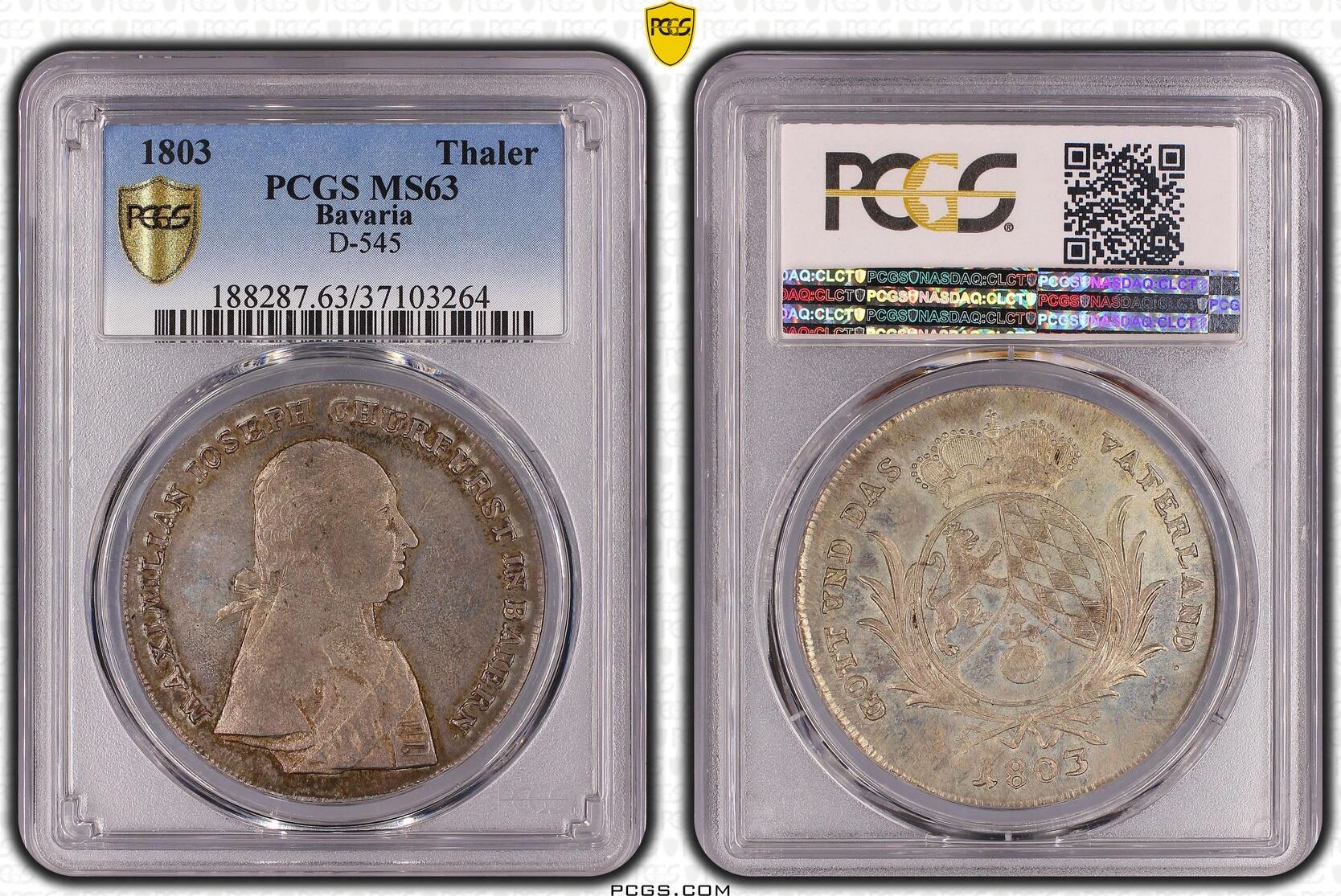 Germany Bavaria 1803 Taler Coin Thaler PCGS MS 63 F.STG/STG RARE UNC ...