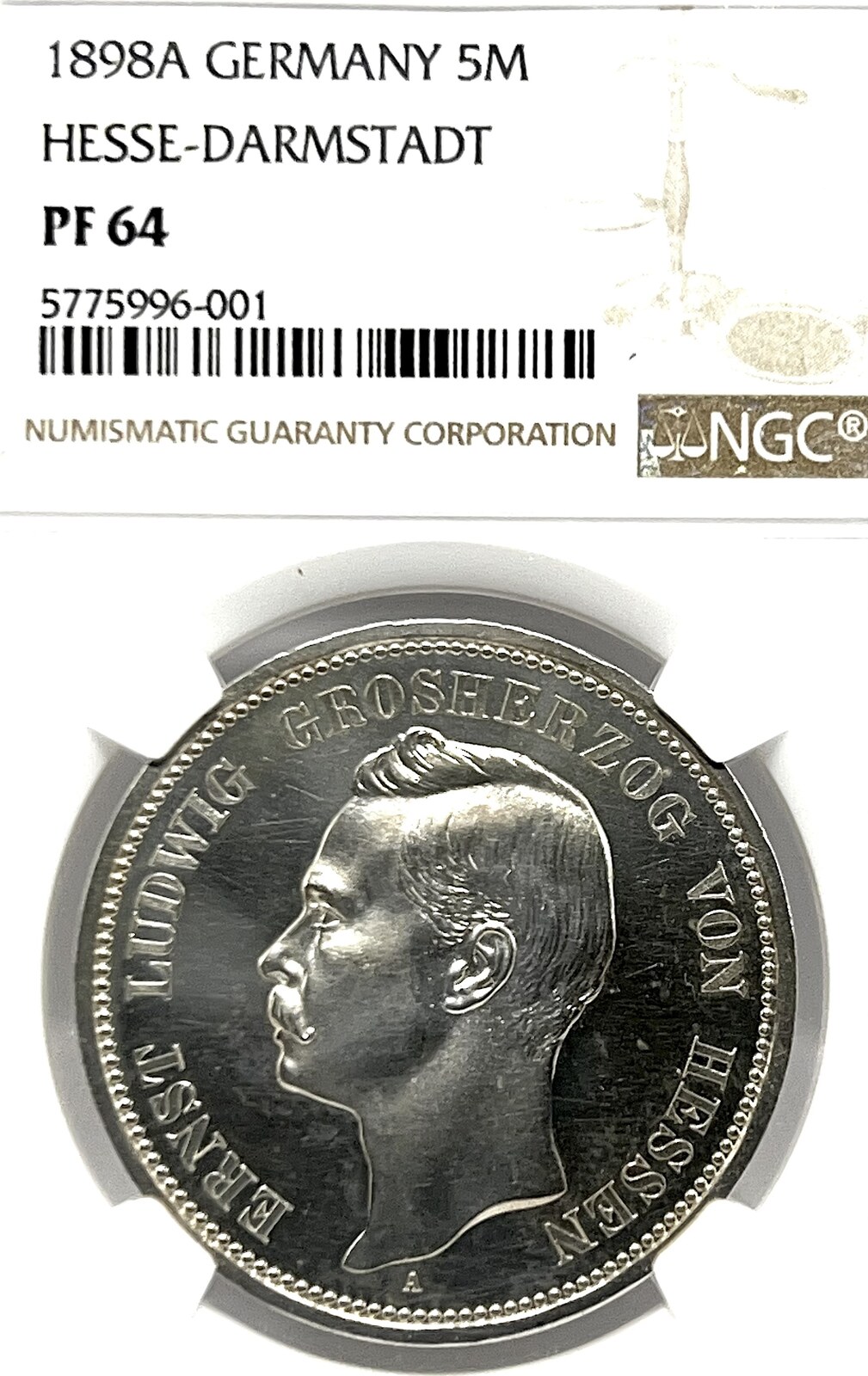 GERMANY German States Hesse-Darmstadt 1898A 5 Mark NGC PF 64 PP/PROOF ...